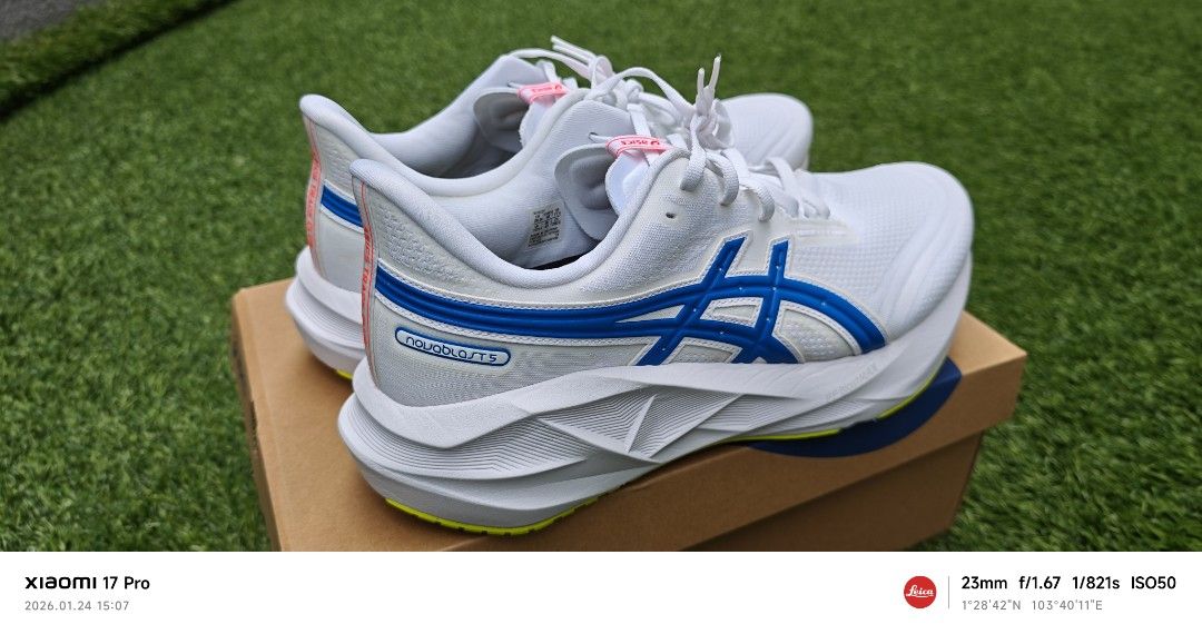 Asics Novablast 5 ATC Running Shoes - White/Tuna Blue, Men's Fashion ...