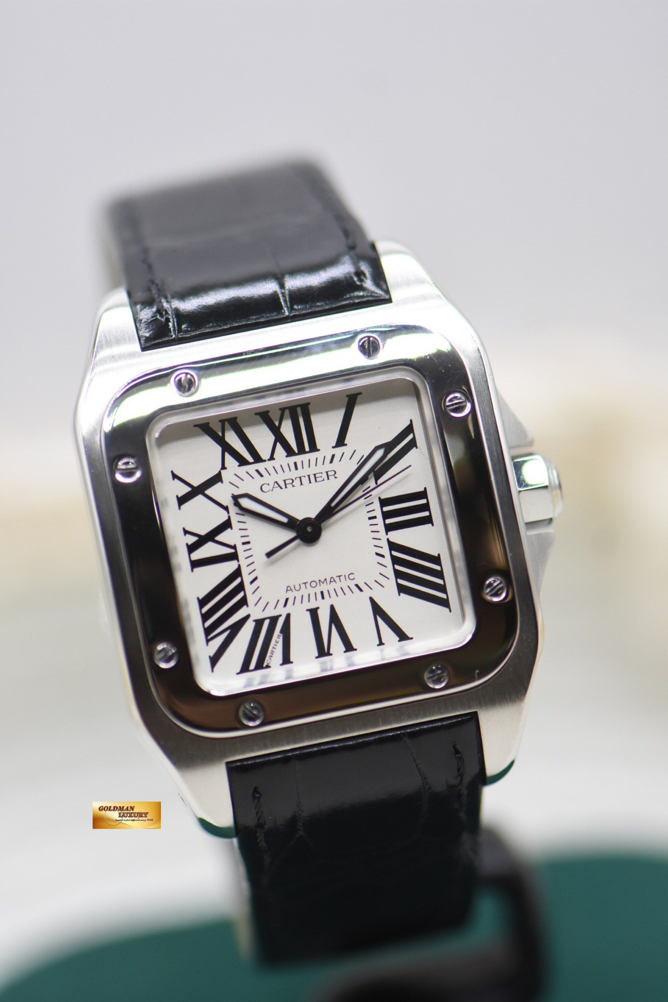 CARTIER SANTOS 100 MIDSIZE STEEL IN LEATHER STRAP AUTOMATIC 2878 (LNIB ...