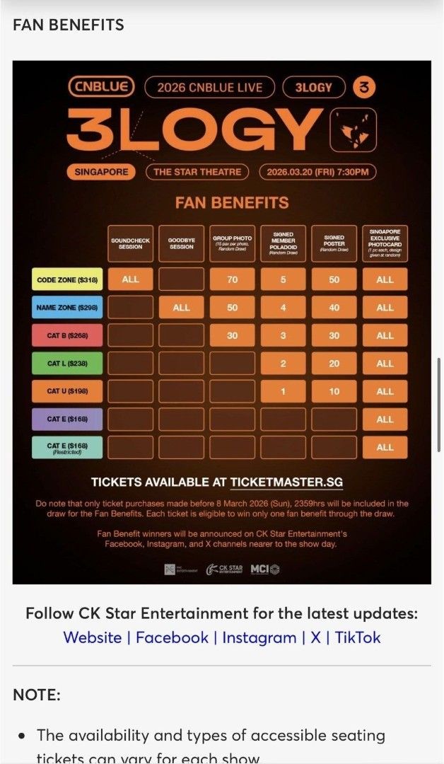 CNBLUE 2026 Live World Tour '3LOGY' Singapore Ticket - with FREE ALBUM ...