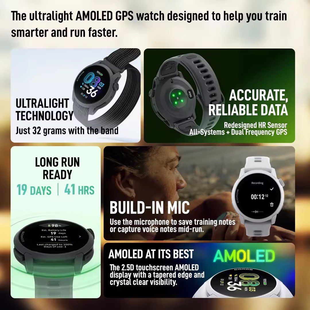 Coros Pace 4 Ultralight AMOLED GPS Running Sports Watch, Mobile Phones ...