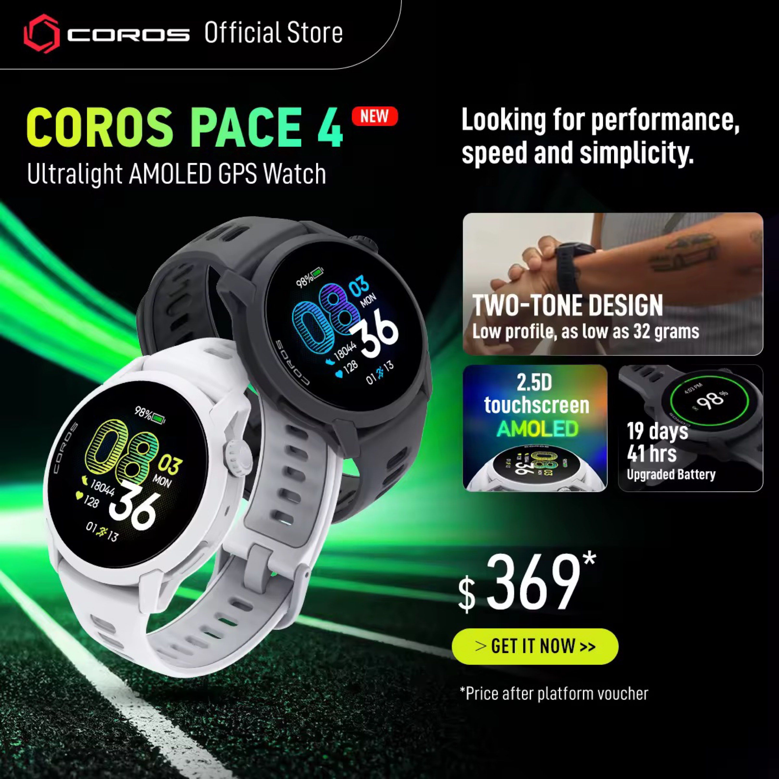 Coros Pace 4 Ultralight AMOLED GPS Running Sports Watch, Mobile Phones ...