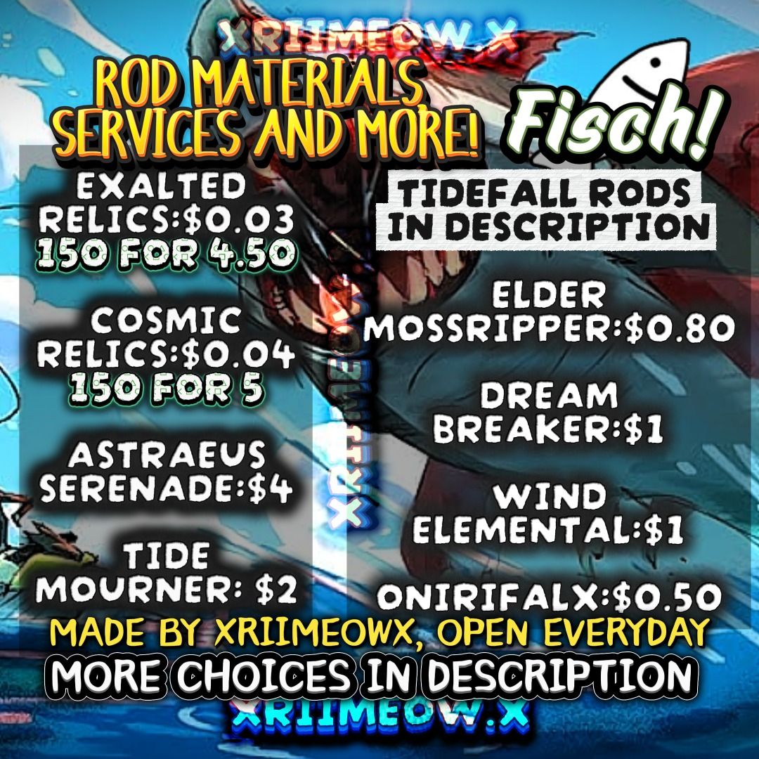 Fisch Cheapest Roblox Exalted Relic, Cosmic Relic, Requiem Rod, Wind ...