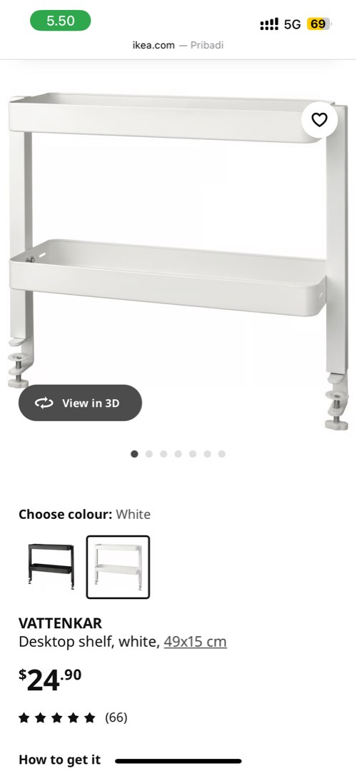 IKEA VATTENKAR Desktop Shelf - White, Furniture & Home Living ...