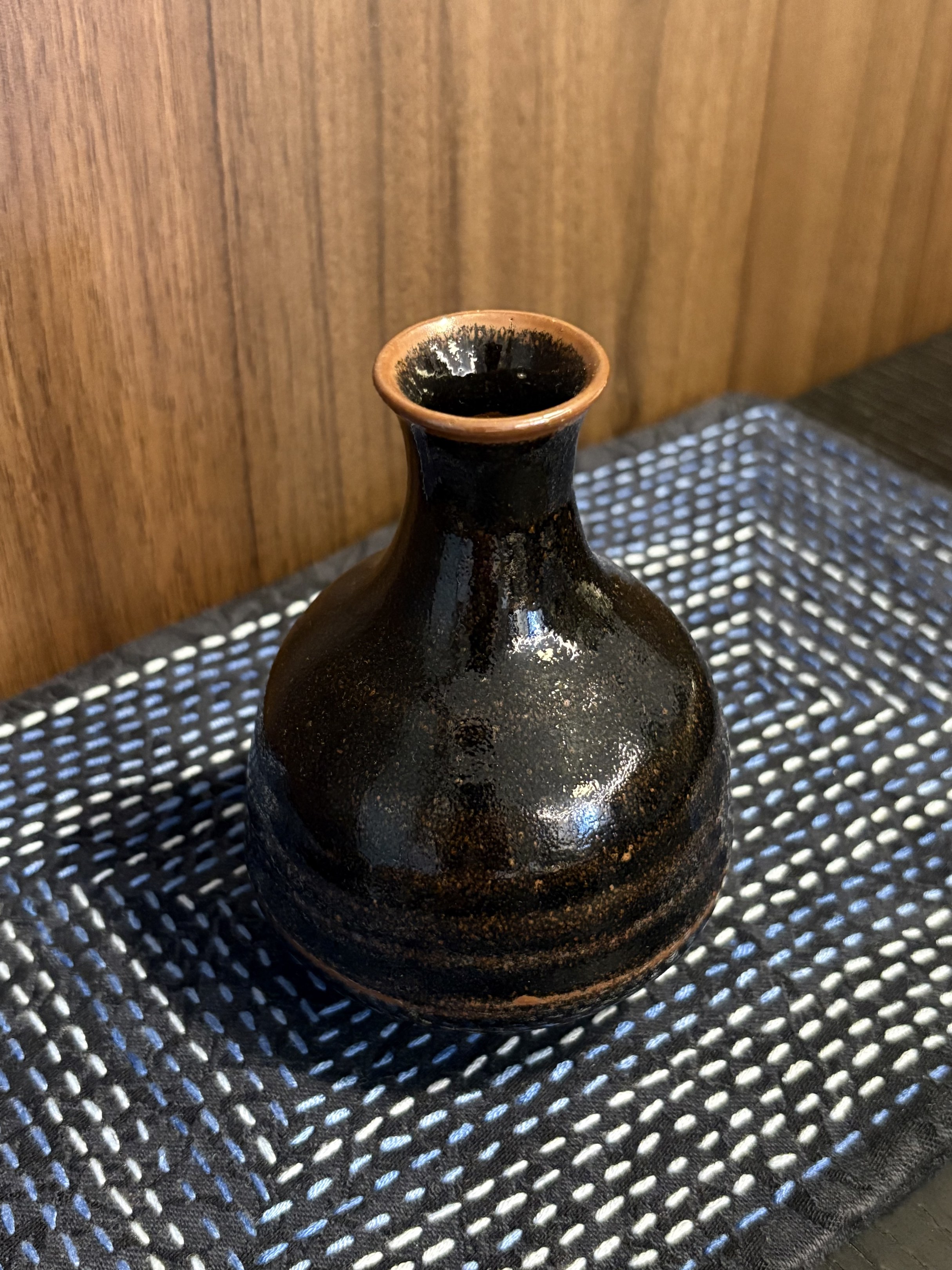 Japanese Handmade Pottery Vase | Dark Brown High-Fired Glaze | Artist ...