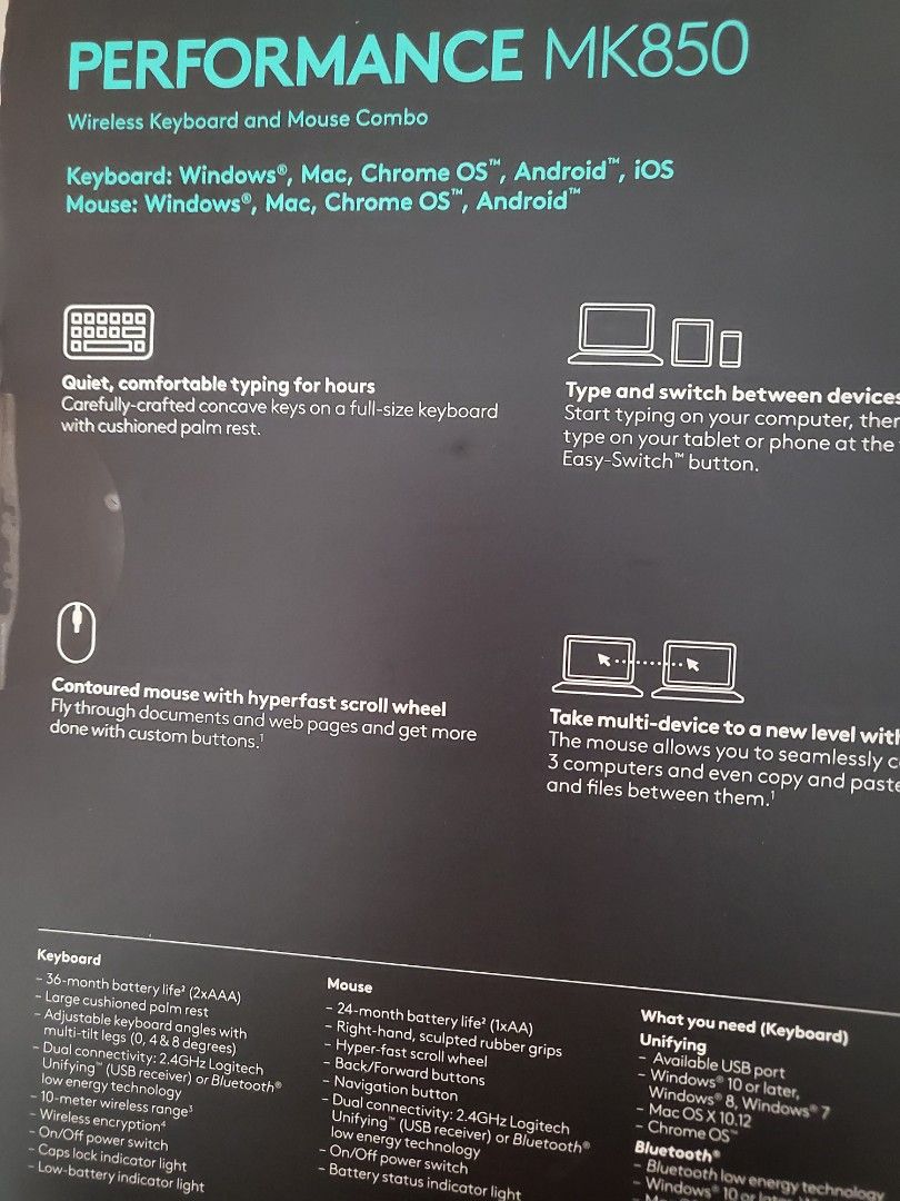 Logitech Performance MK850 Wireless Keyboard and Mouse Combo, Computers ...