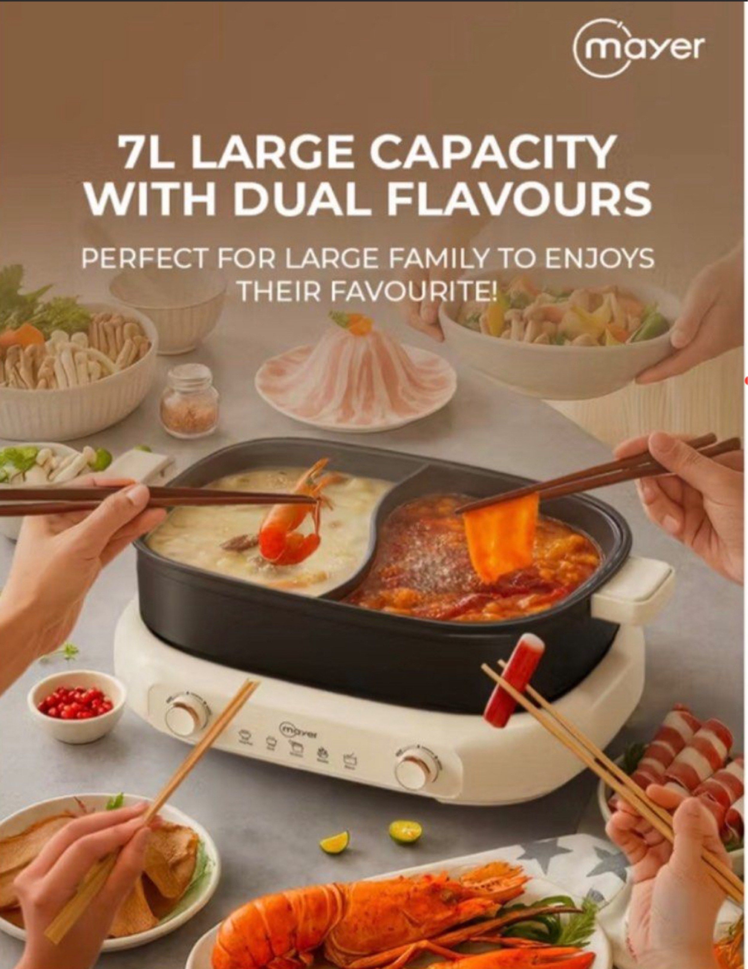 Mayer 7L Dual Flavor Electric Hot Pot, TV & Home Appliances, Kitchen ...