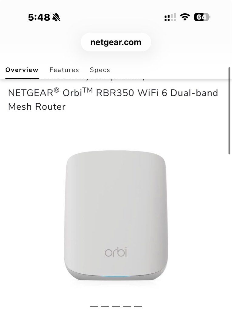 NETGEAR Orbi RBR350 WiFi 6 Dual-band Mesh Router, Computers & Tech ...