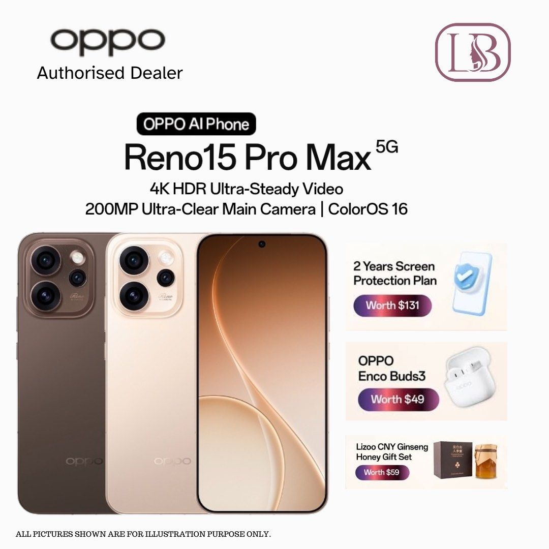 Oppo Reno 15 Pro Max + $50 NTUC Vouchers Gold 512GB, Mobile Phones ...