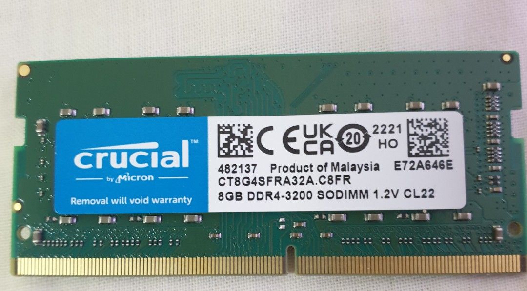 Pair of Crucial laptop memory 8GB DDR4-3200 SODIMM RAM, Computers ...