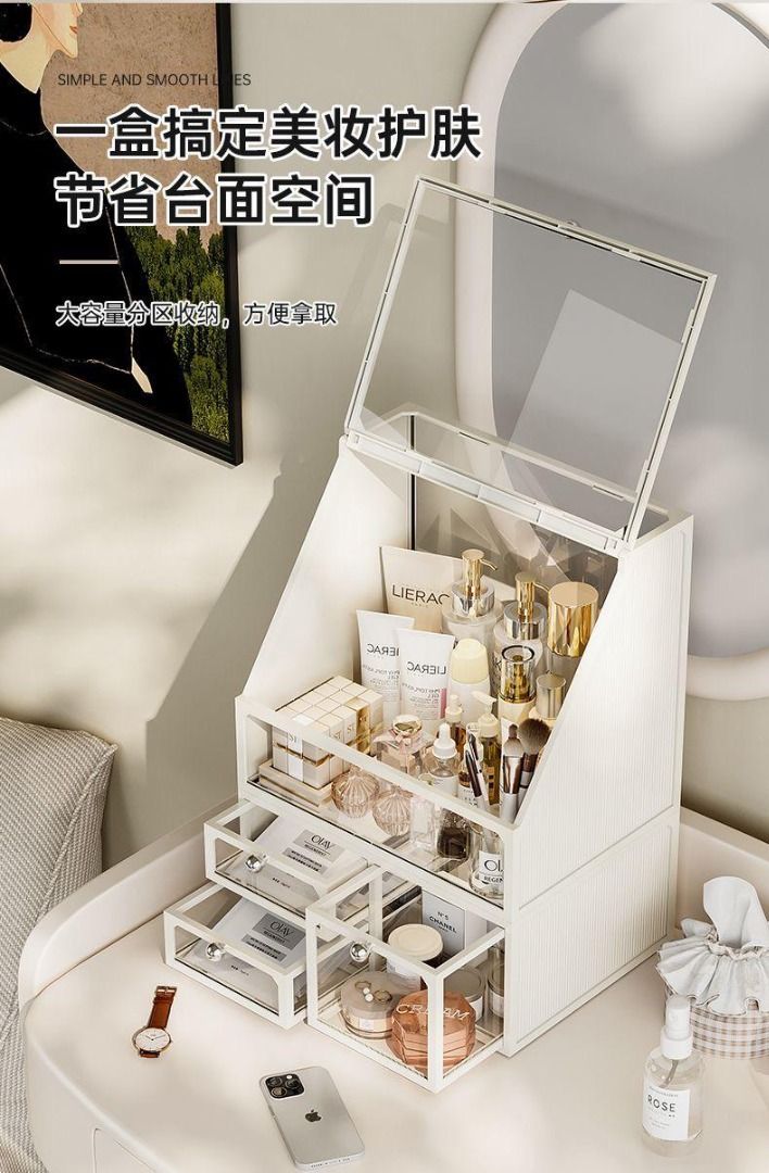 *SG Stock* (TOP+3D) ABS+Glass Stackable & Dustproof Makeup Box ...