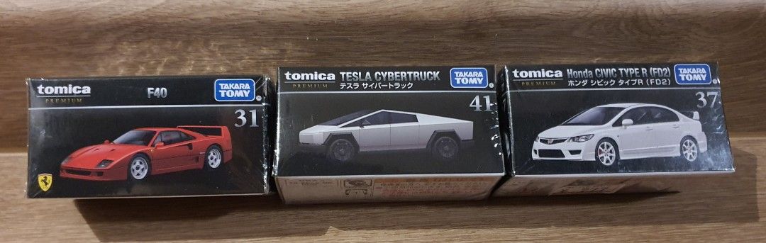 Tomica Diecast Cars - Ferrari F40, Tesla Cybertruck, Honda Civic ...