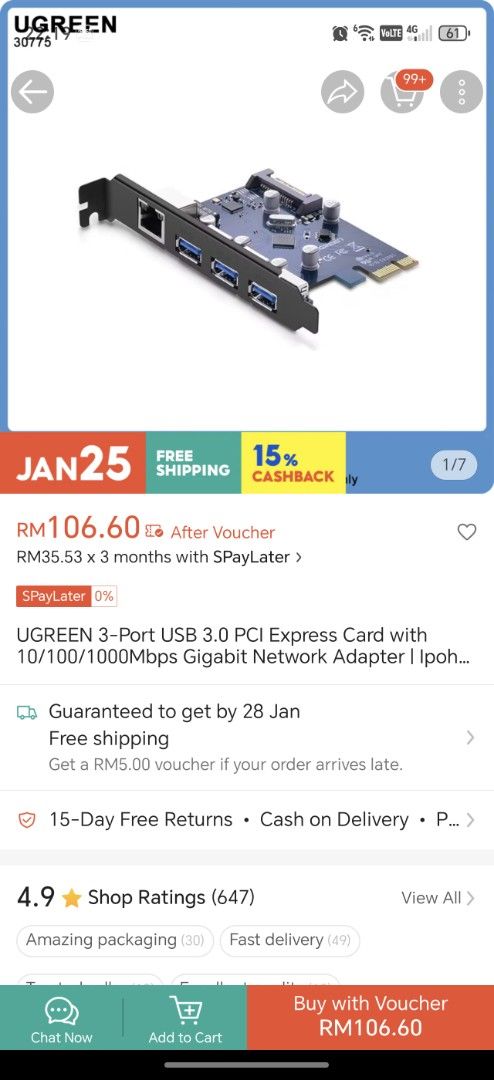 UGREEN 3-Port USB 3.0 PCI Express Card, Computers & Tech, Parts ...