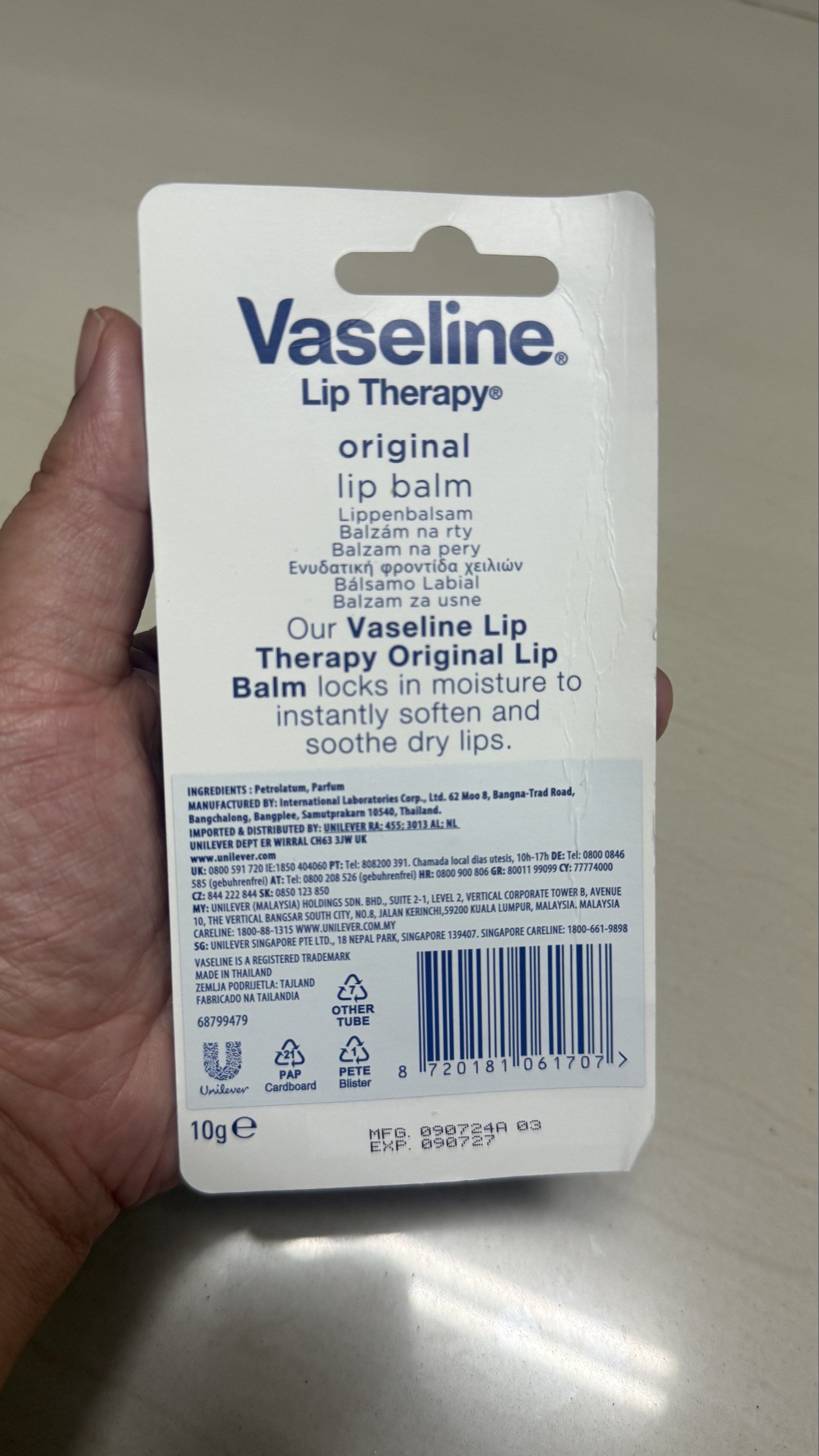 Vaseline Lip Therapy Original Lip Balm 10g, Beauty & Personal Care ...