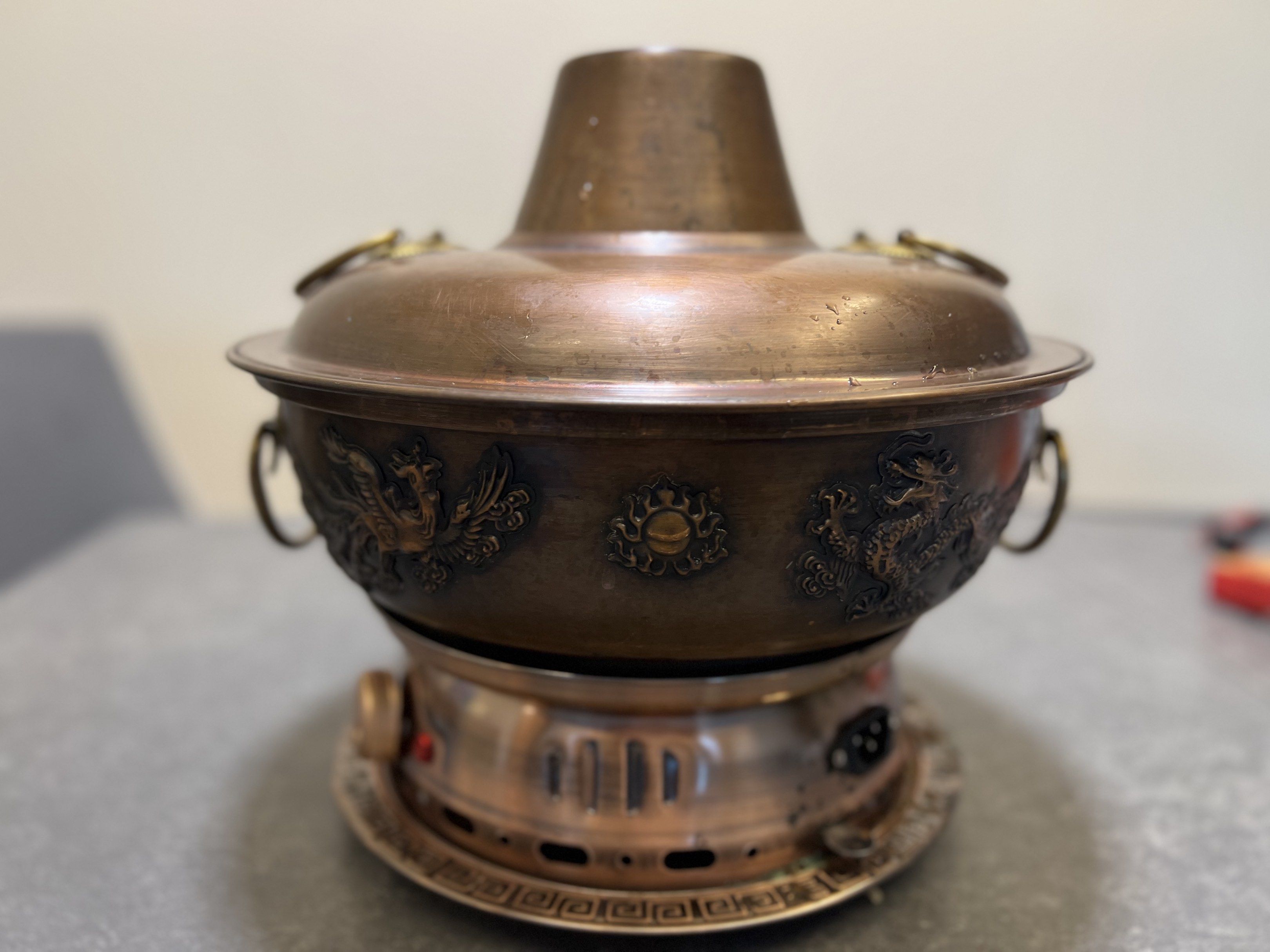 Vintage Copper Hot Pot with Dragon & Phoenix Design, Furniture & Home ...