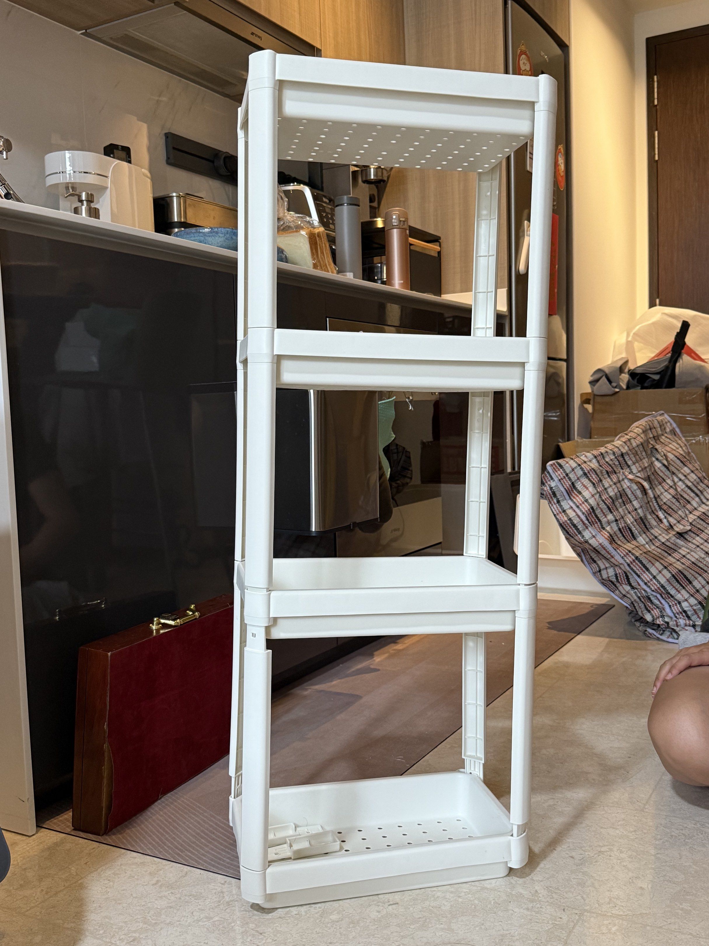 White Plastic 4-Tier Shelf, Furniture & Home Living, Furniture, Shelves ...