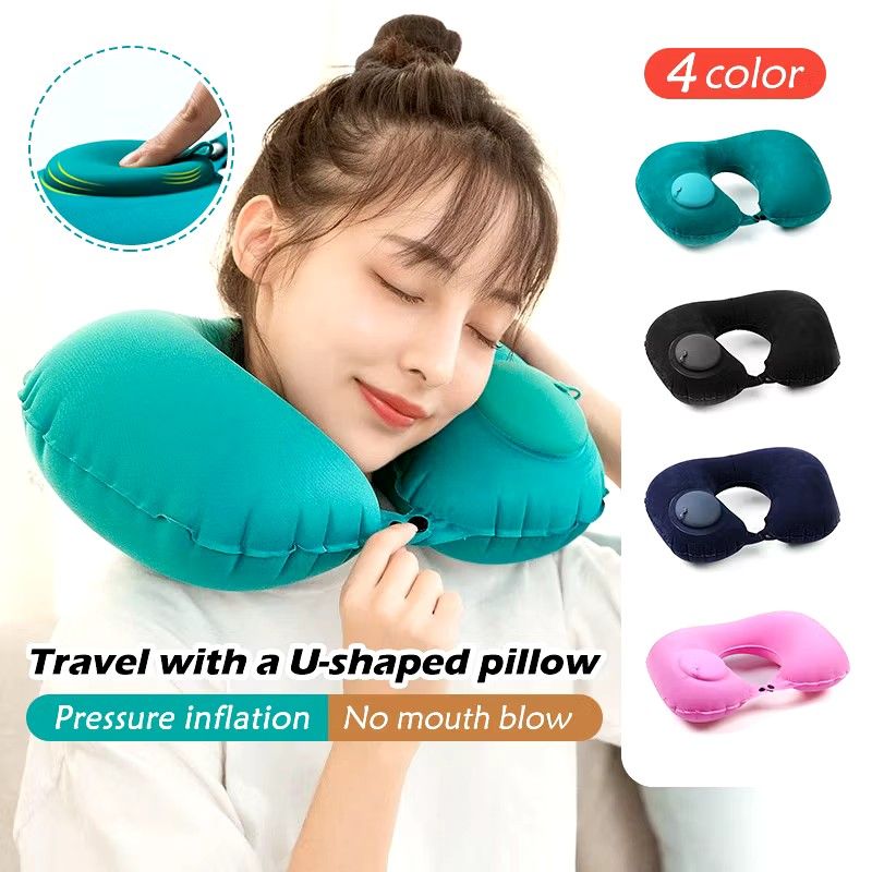 [1hr Delivery] Inflatable Travel Neck Pillow U Shape - Foldable Air ...