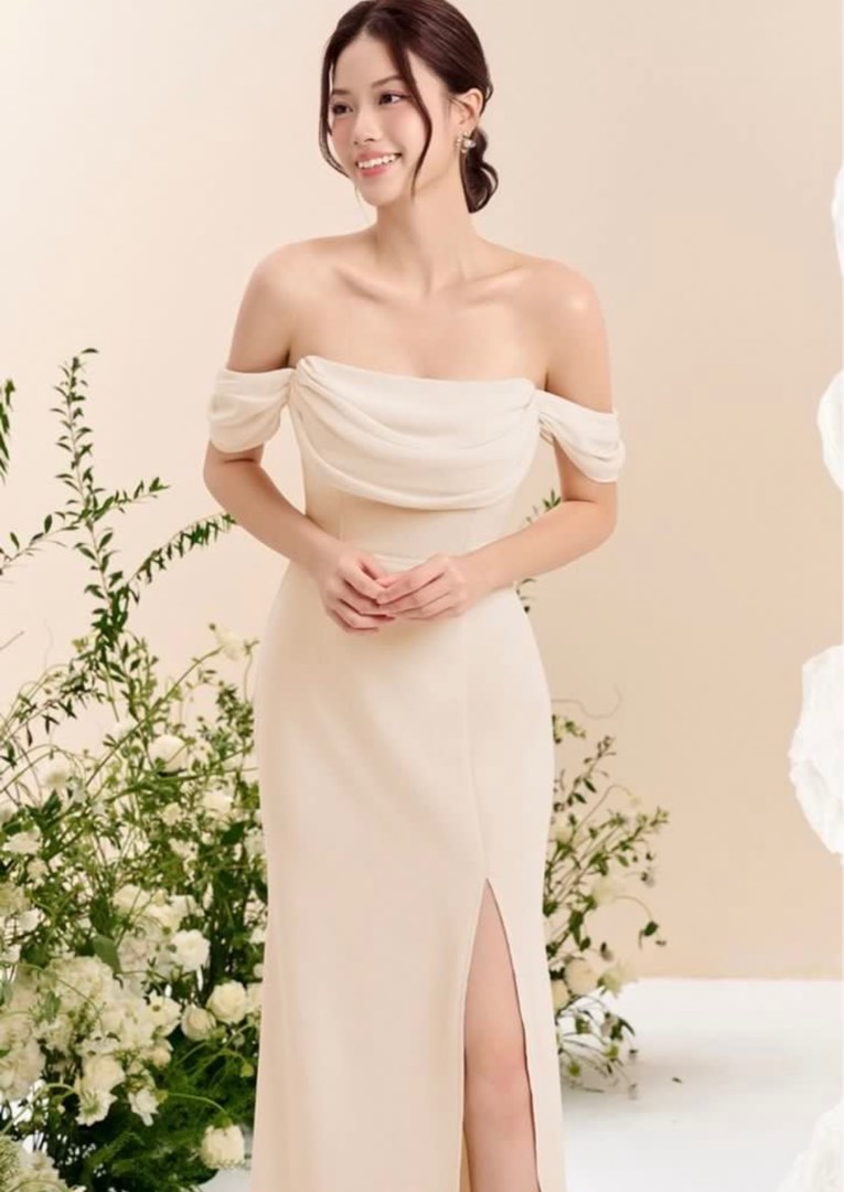 Chello Iris Mermaid Slip Padded Maxi Dress (Soft Cream) XS+, Women's ...