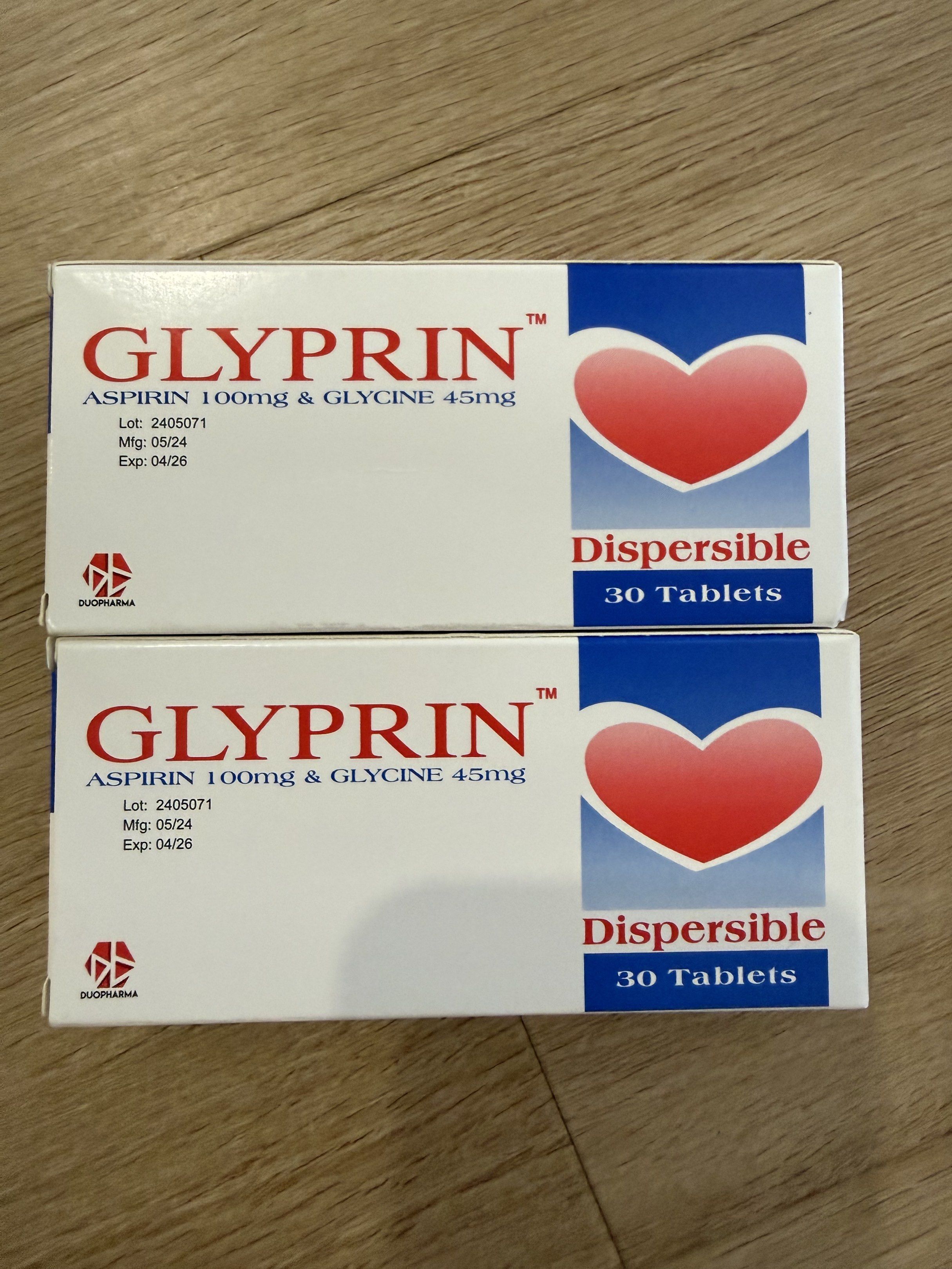 Glyprin Aspirin 100mg & Glycine 45mg - 2 Boxes, Health & Nutrition ...