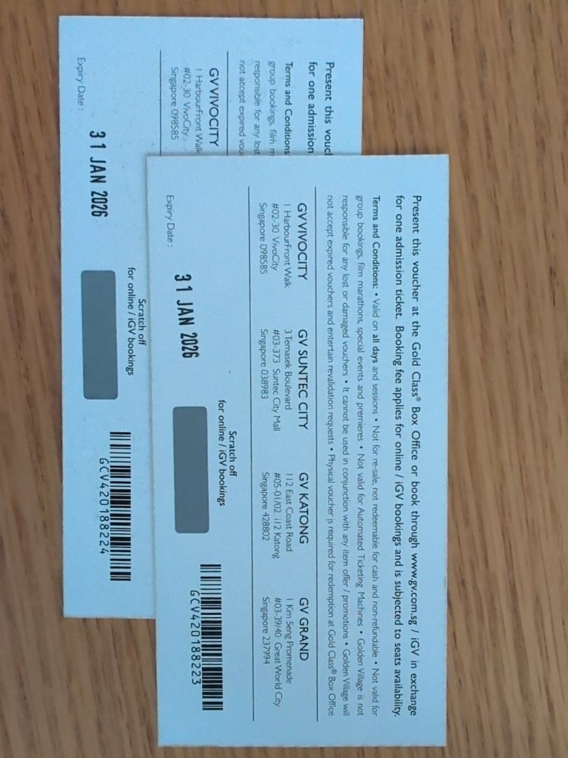 Golden Village - 2x Gold Class (Expire 31 Jan 2026), Tickets & Vouchers ...