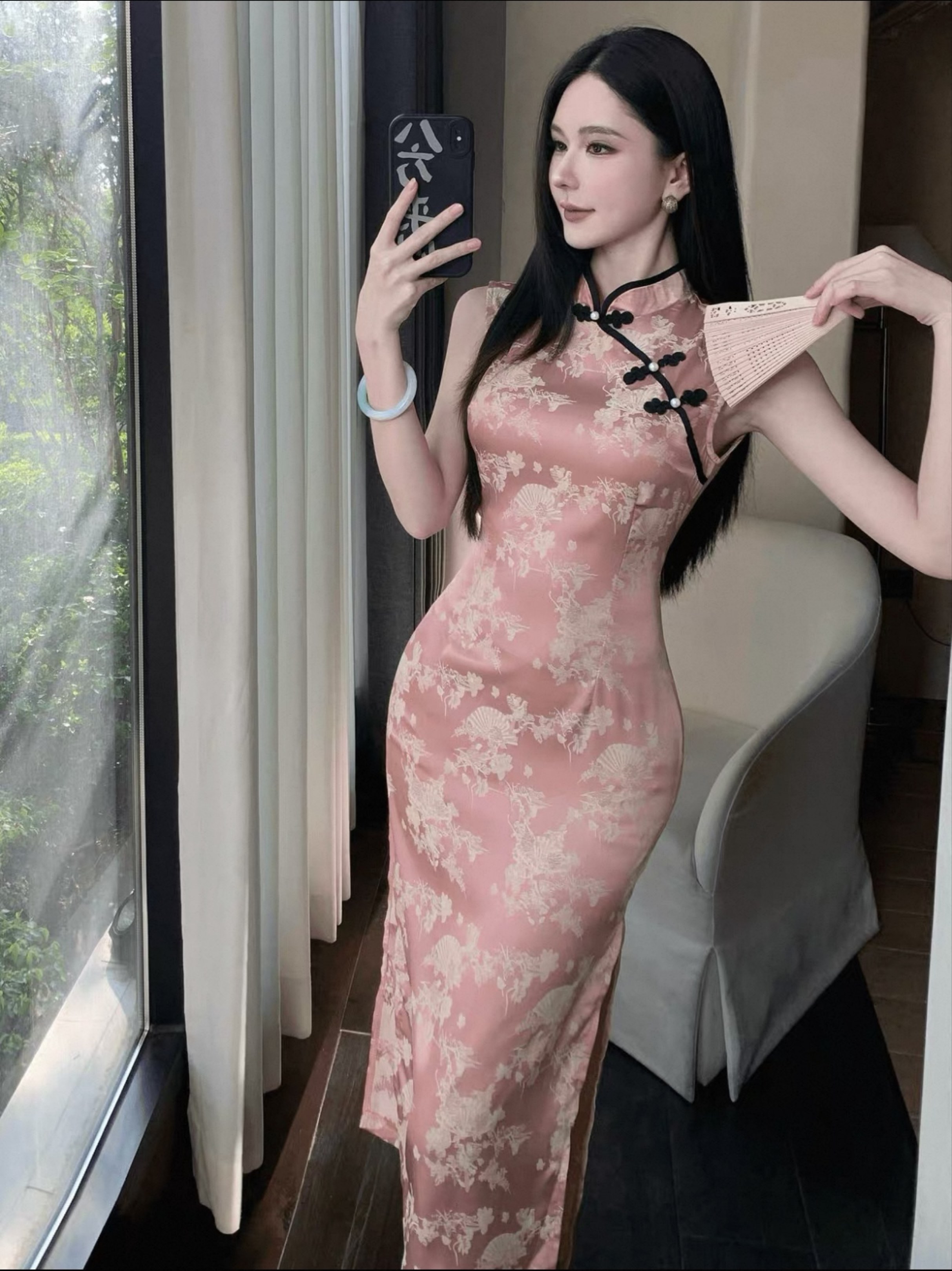 Pink Floral qi pao, Women's Fashion, Dresses & Sets, Dresses on Carousell