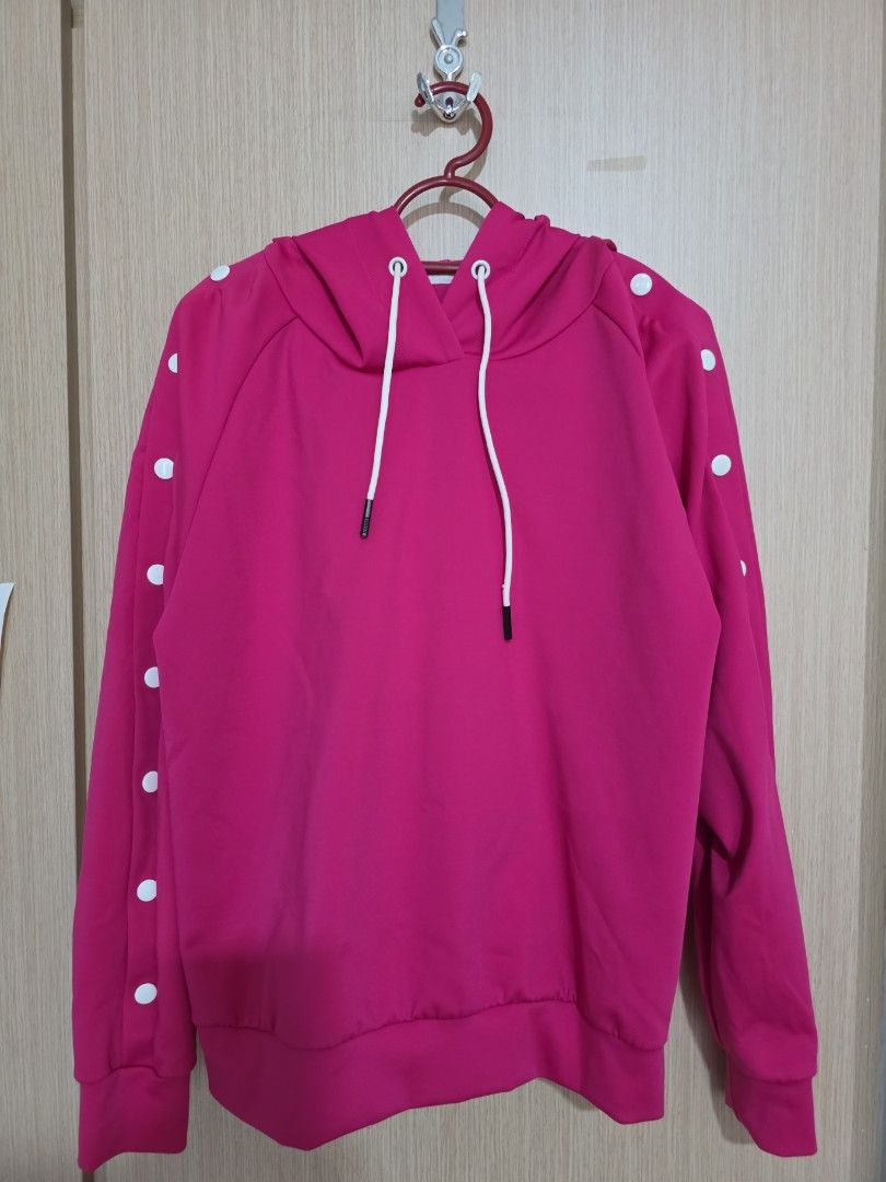 Pink Hoodie with Button Sleeves, Women's Fashion, Coats, Jackets and ...