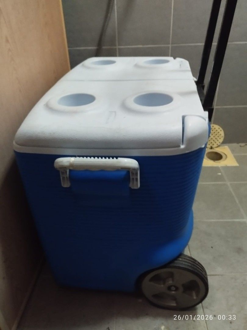 Rolling Cooler Box with Cup Holders, Furniture & Home Living ...