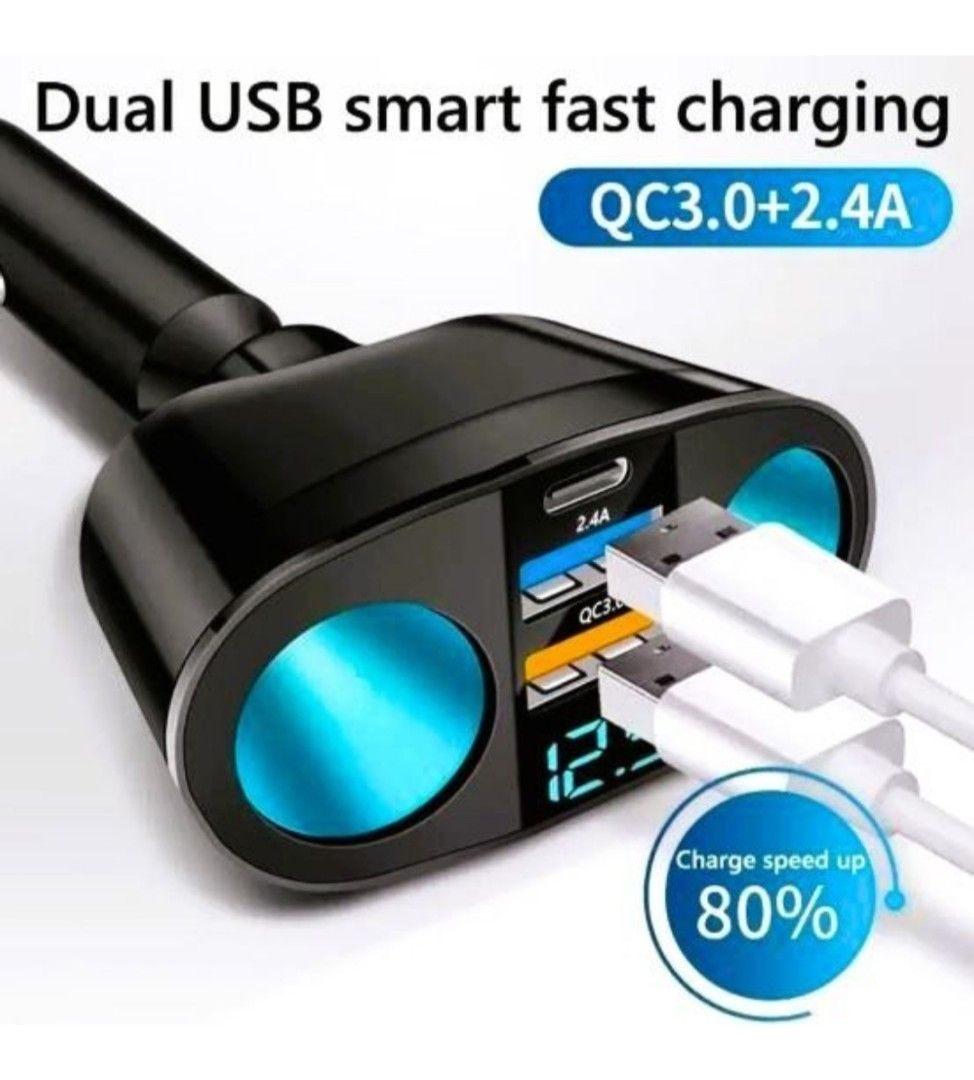 [Same Day Delivery] 5 Ports PD Type C / USB Car Lighter Charger Dual ...