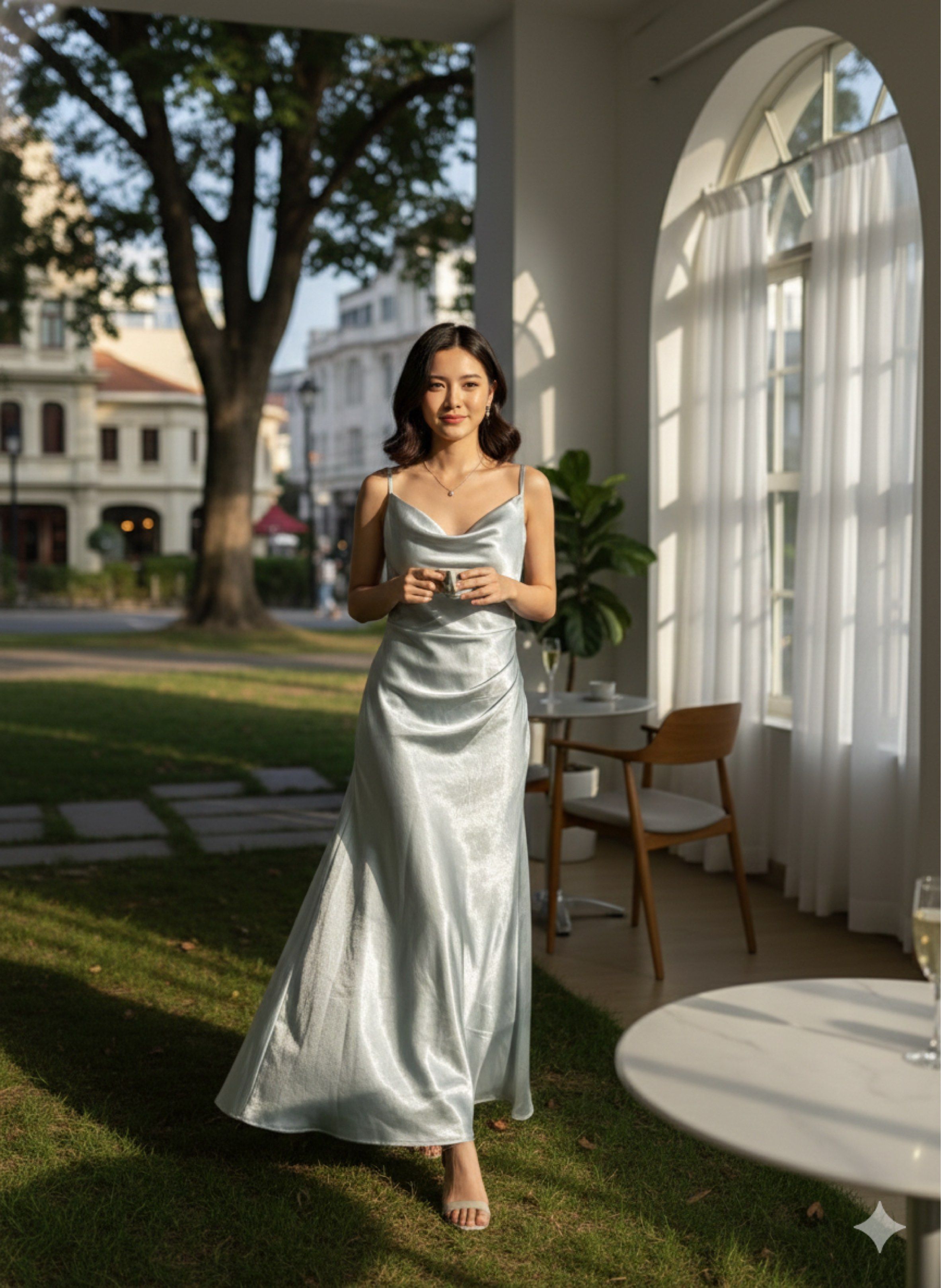 Satin Maxi Dinner Dress with Criss-Cross Back, Women's Fashion, Dresses ...