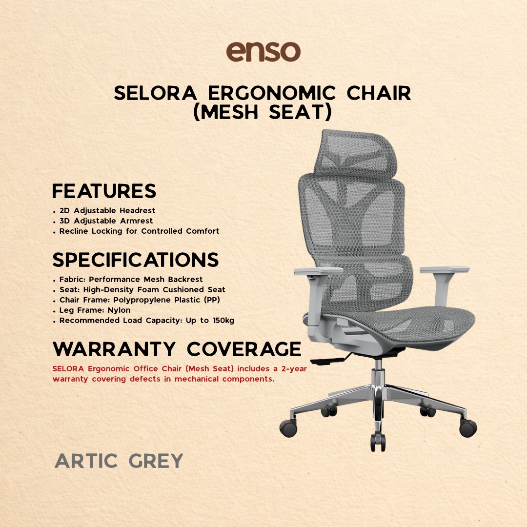 SELORA Ergonomic Office Chair (Mesh Seat), Furniture & Home Living ...