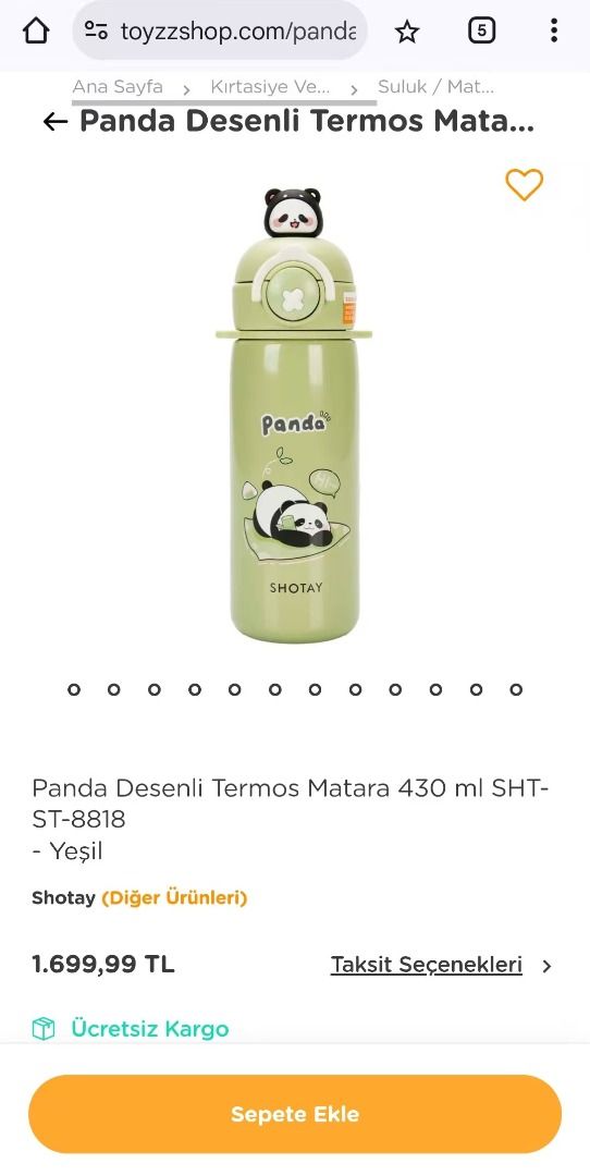 Shotai Panda Pattern Thermos Bottle, 430 ml, SHT-ST-8818 - Green ...