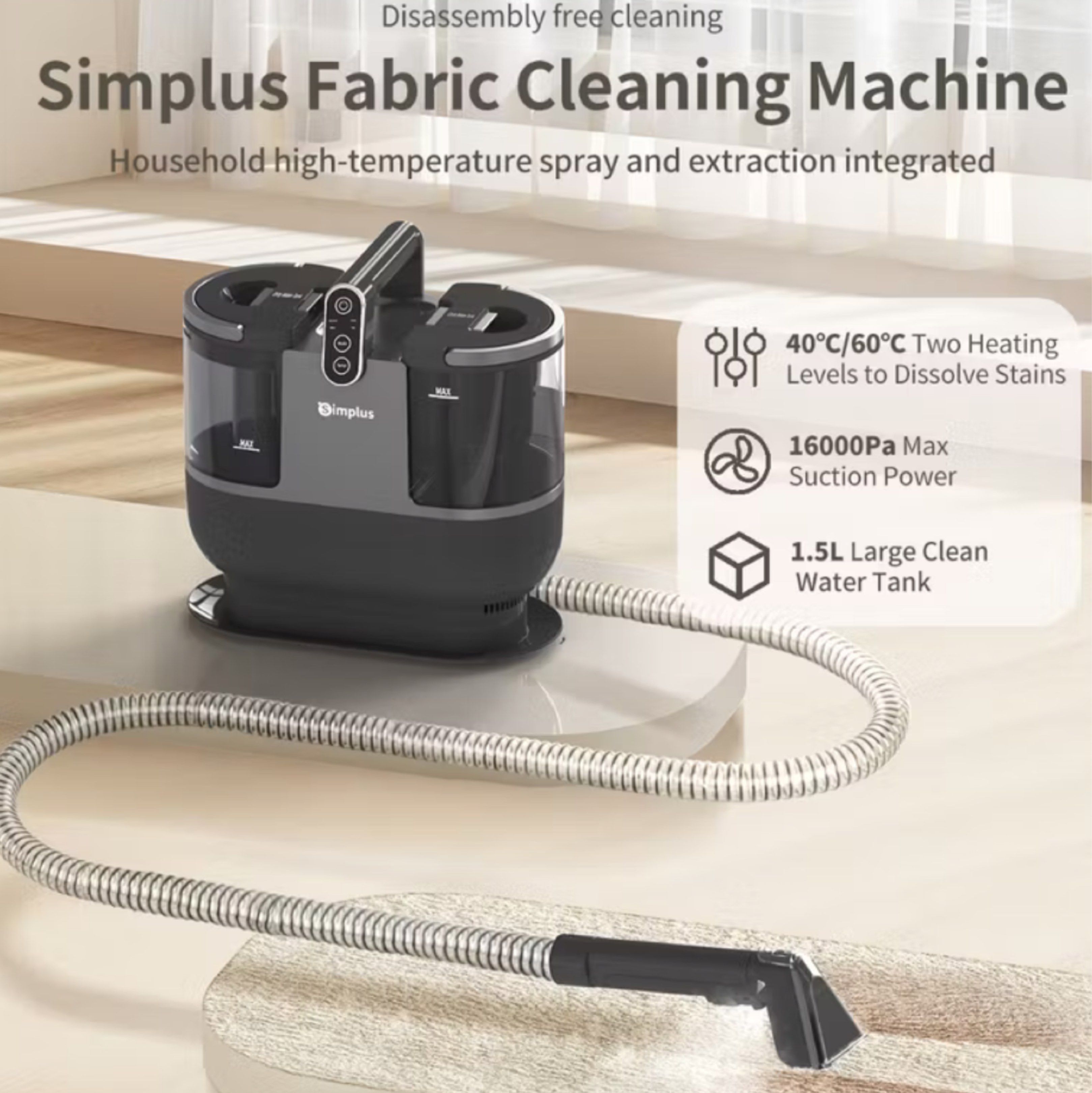 Simplus Spot & Fabric Cleaner | 40℃/60℃ Hot Water | 1.5L Tank | 16 ...