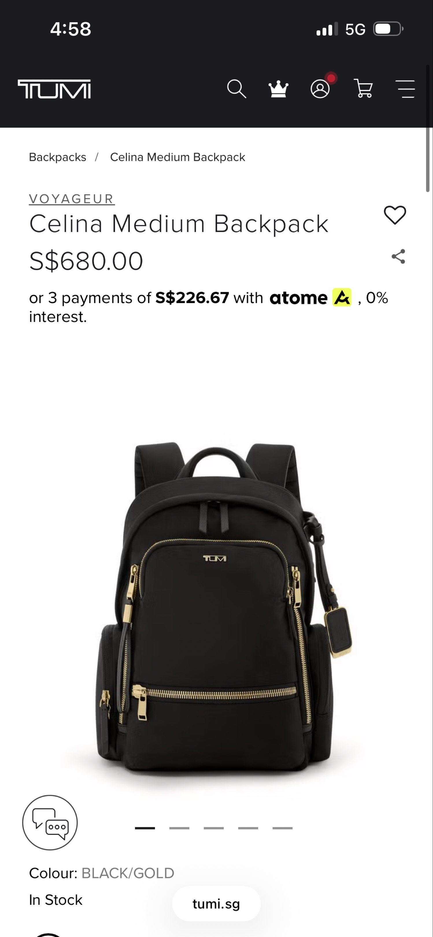 TUMI Celina Medium Backpack - Black/Gold, Women's Fashion, Bags ...