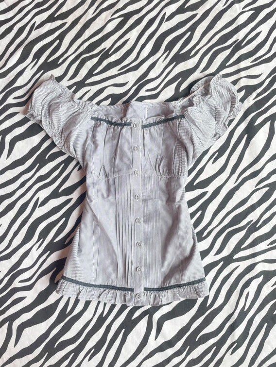 coquette vintage pinstripe milkmaid corset-style top, Women's Fashion ...