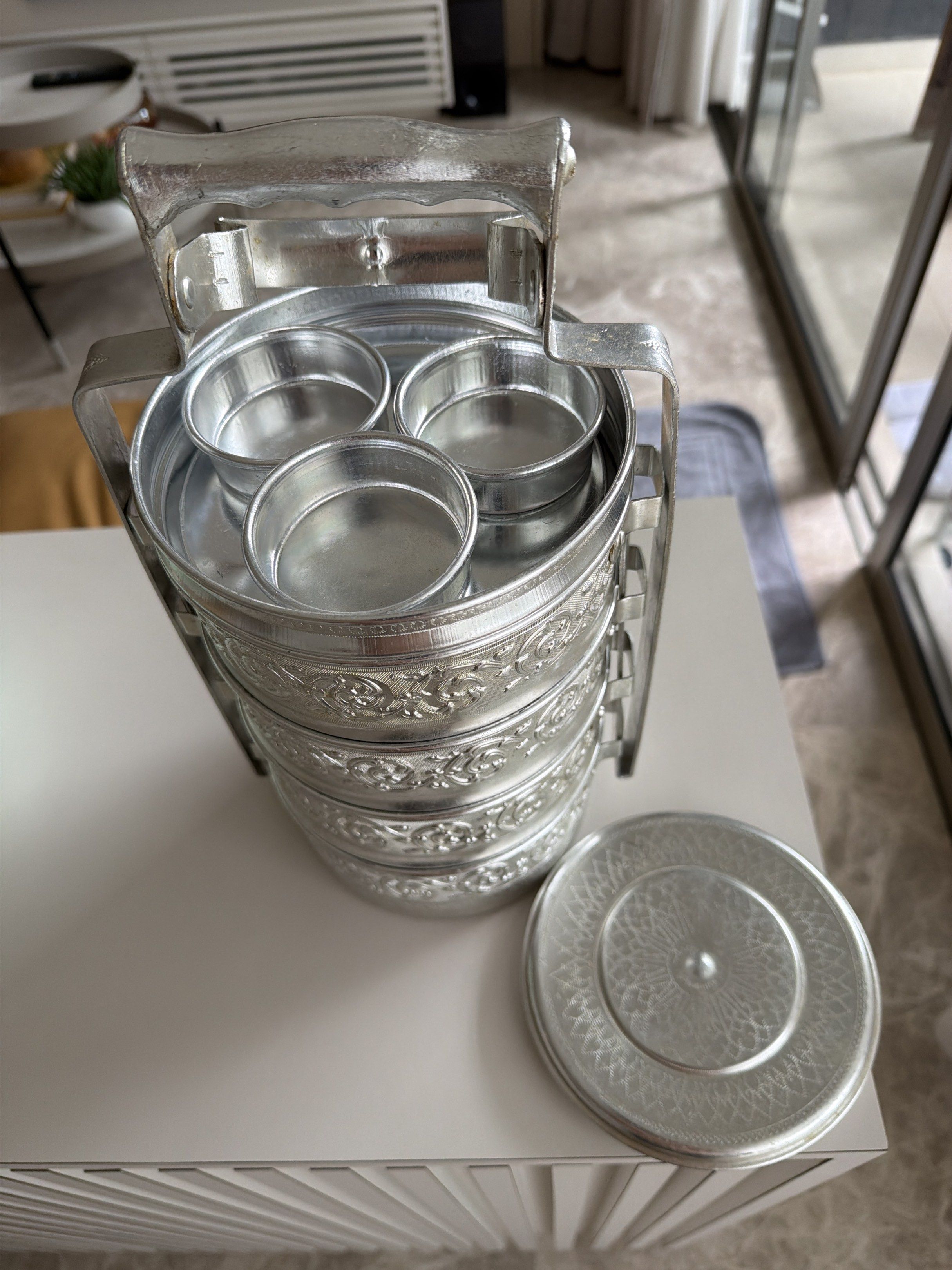 Vintage Silver Tiffin Carrier with 4 Tiers, Hobbies & Toys, Memorabilia ...