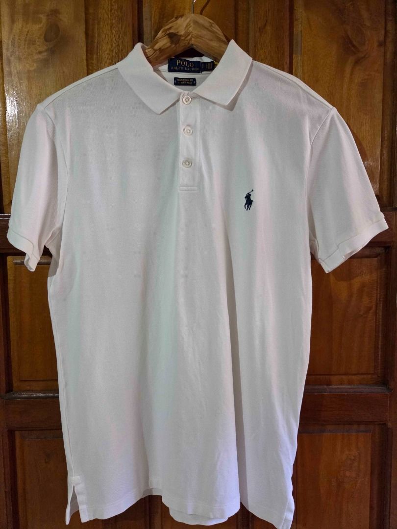 White Ralph Lauren Polo Shirt Custom Slim Fit Stretch Mesh, Men's ...