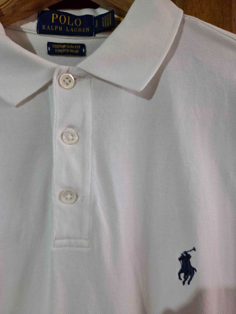 White Ralph Lauren Polo Shirt Custom Slim Fit Stretch Mesh, Men's ...