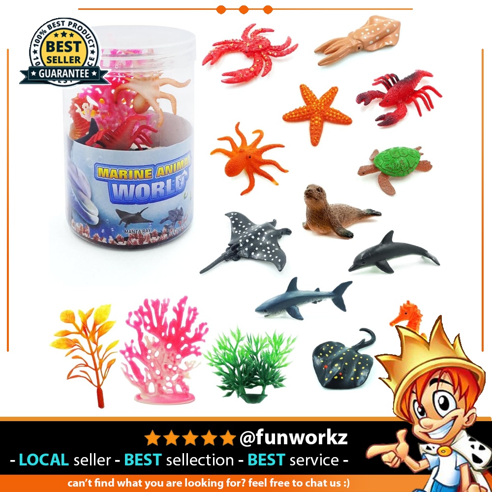 12 Pack Ocean Sea Animal Tube, Mini Vinyl Plastic Animal Coral Toy Set ...