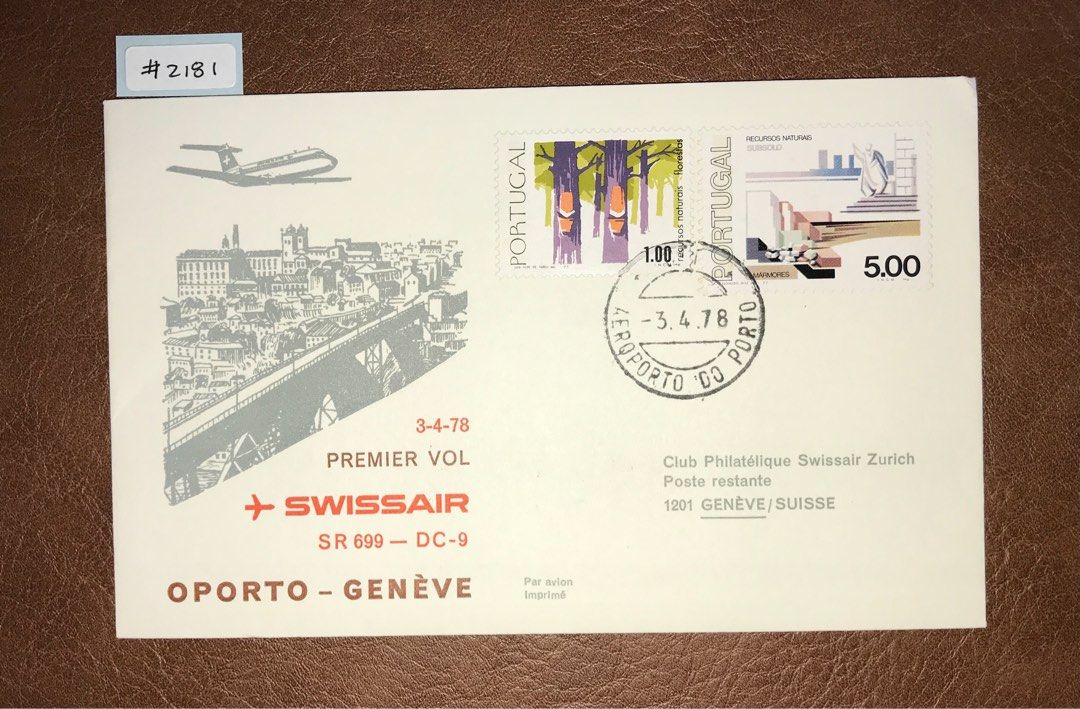 1978 Swissair first flight cover, DC-9 plane, Oporto Portugal to Geneve ...