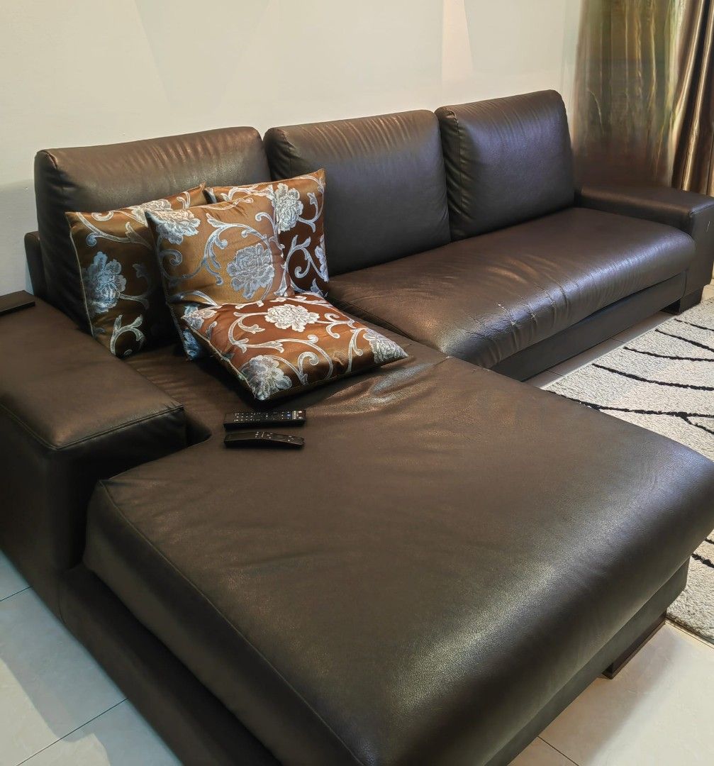 3m long Leather L-Shaped Sofa, Furniture & Home Living, Furniture ...