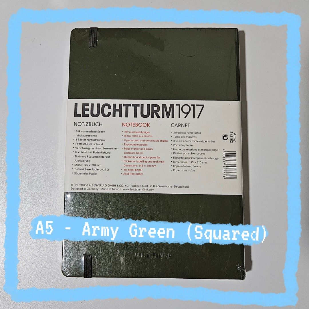 A5 Leuchtturm1917 Army Green (Squared) Notebook, Hobbies & Toys ...