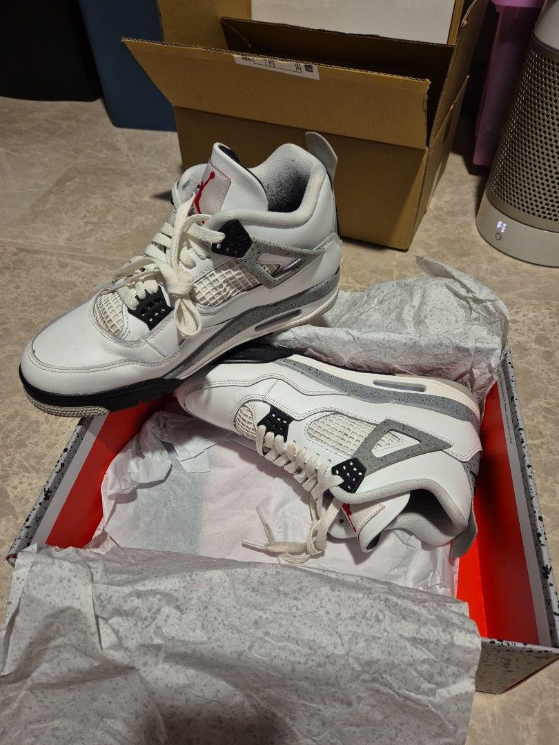 Air Jordan 4 Retro White Cement (Authentic), Men's Fashion, Footwear ...