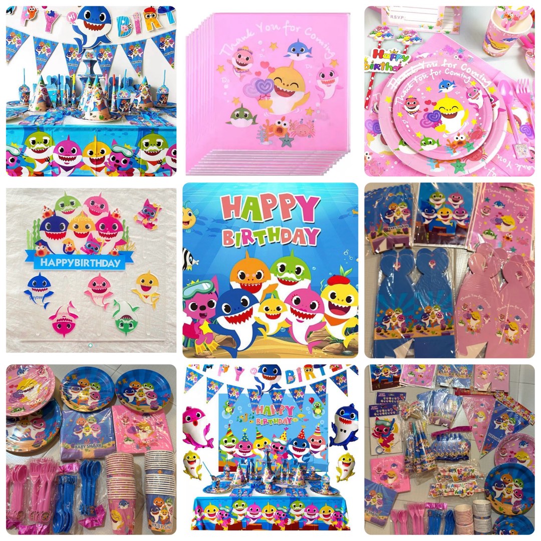 [Avail] Pink & Blue Baby Shark Birthday Decoration Items (Craft ...