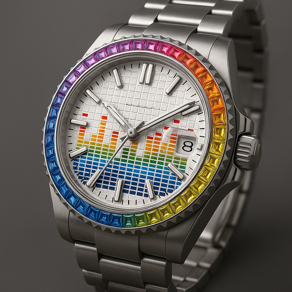 Custom Rainbow Bezel Watch with Soundwave Dial Mod, Men's Fashion ...