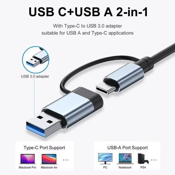 8 in 2 Port Hub Adapter Converter Docking Station USB Type C & USB Type ...
