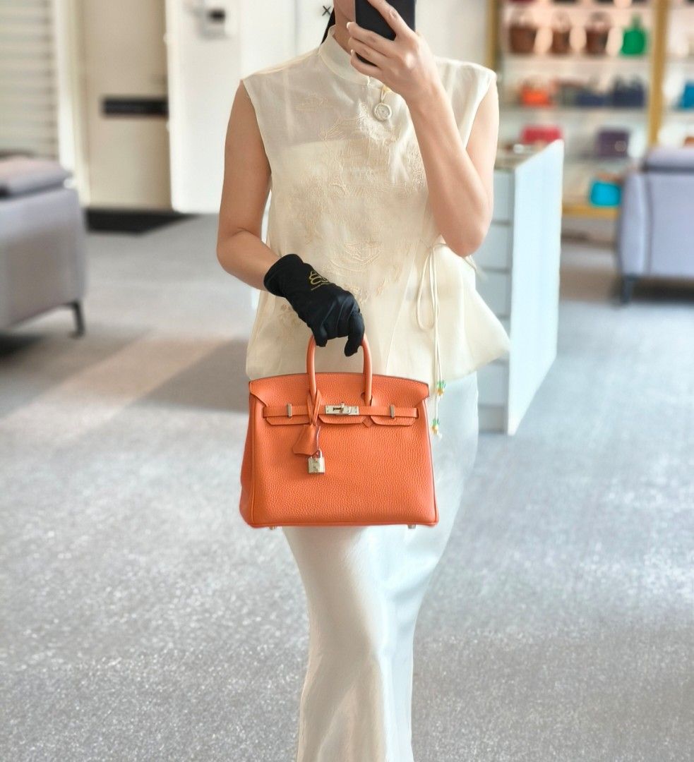 Hermes Birkin 25 Orange Togo Palladium Hardware Stamp R Comes with Dust ...