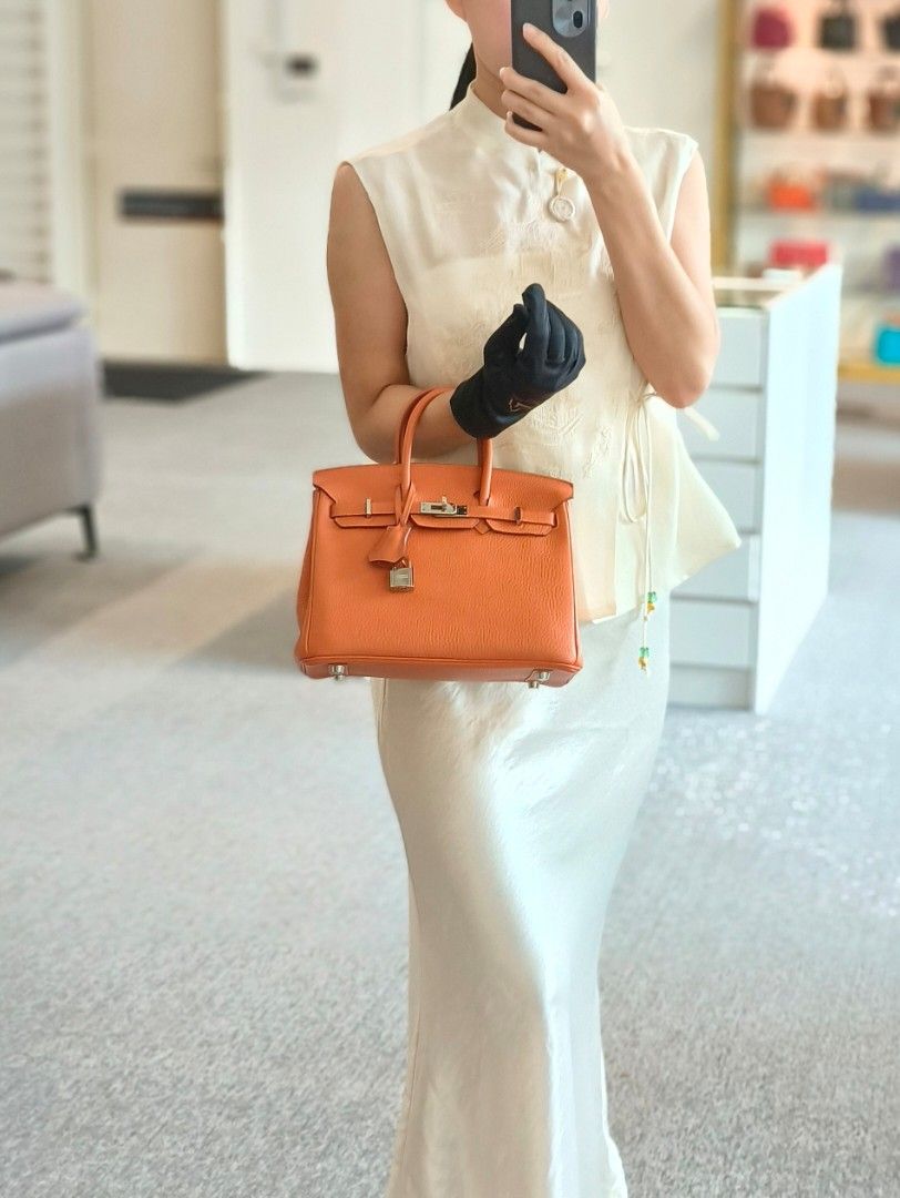 Hermes Birkin 25 Orange Togo Palladium Hardware Stamp R Comes with Dust ...