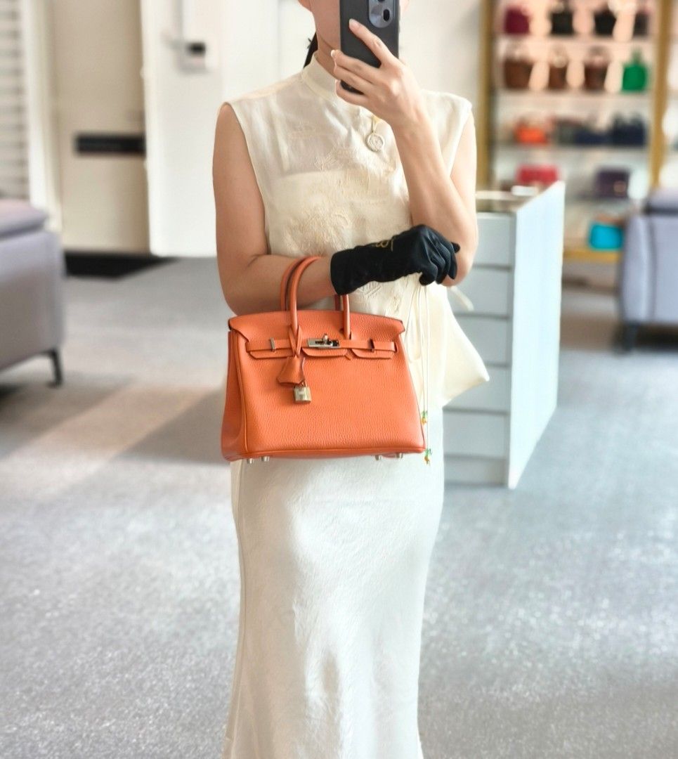 Hermes Birkin 25 Orange Togo Palladium Hardware Stamp R Comes with Dust ...