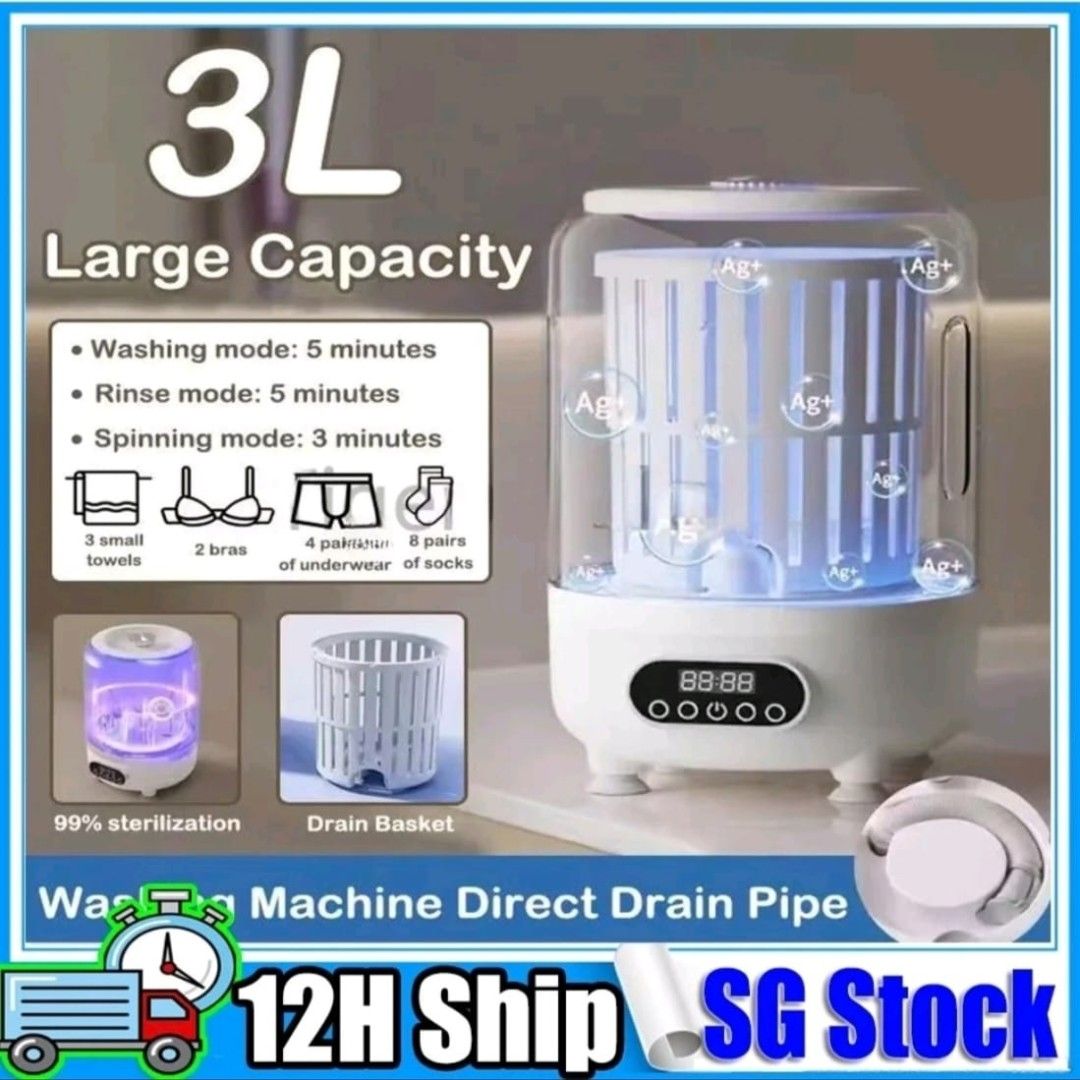 Mini Portable 3L Capacity Rechargeable Washing Machine with Multi-Mode ...