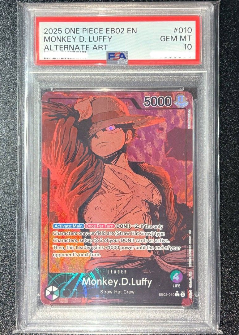 One Piece EB02 EN Monkey D. Luffy Alternate Art #010 GEM MT 10, Hobbies ...