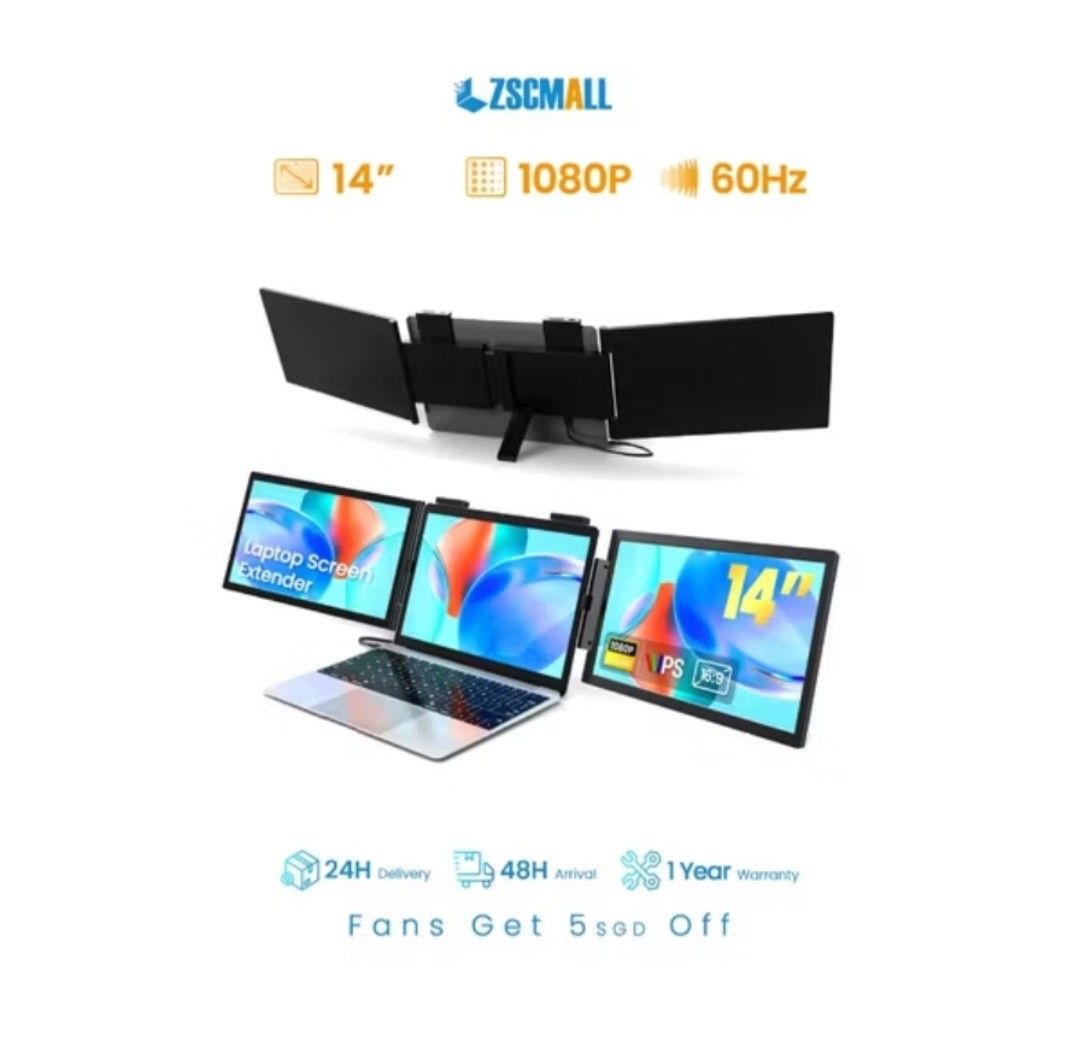 Portable Triple Screen Laptop Extender | Dual 14" Full HD 1080p ...